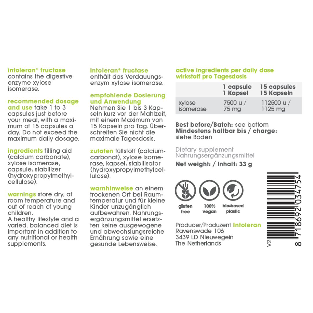 Fructase - 108 capsules | Contains Xylose Isomerase | Intoleran