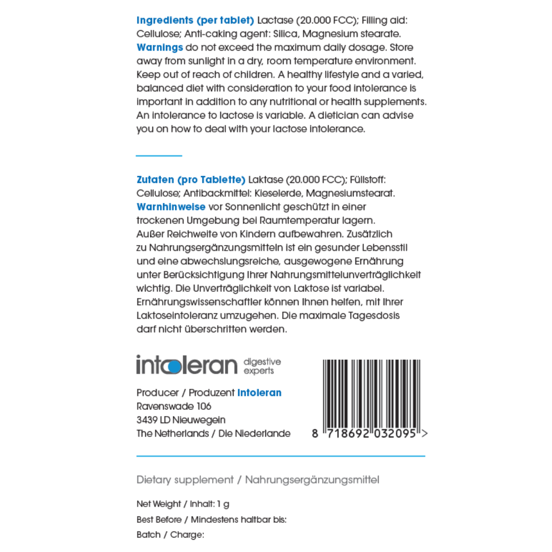 Lactase 20,000 - sample 5 tablets | try it first! | Intoleran
