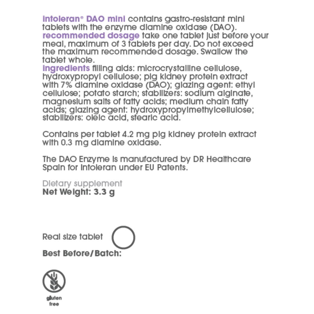 DAO mini - dispenser 60 tablets | Contains Diamine Oxidase | Intoleran