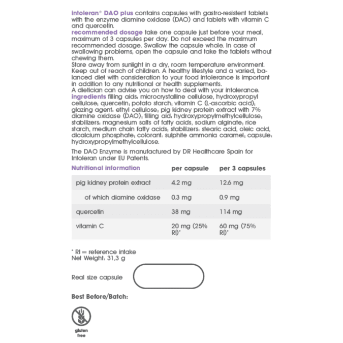 DAO plus - 50 capsules | Contains Diamine Oxidase | Intoleran