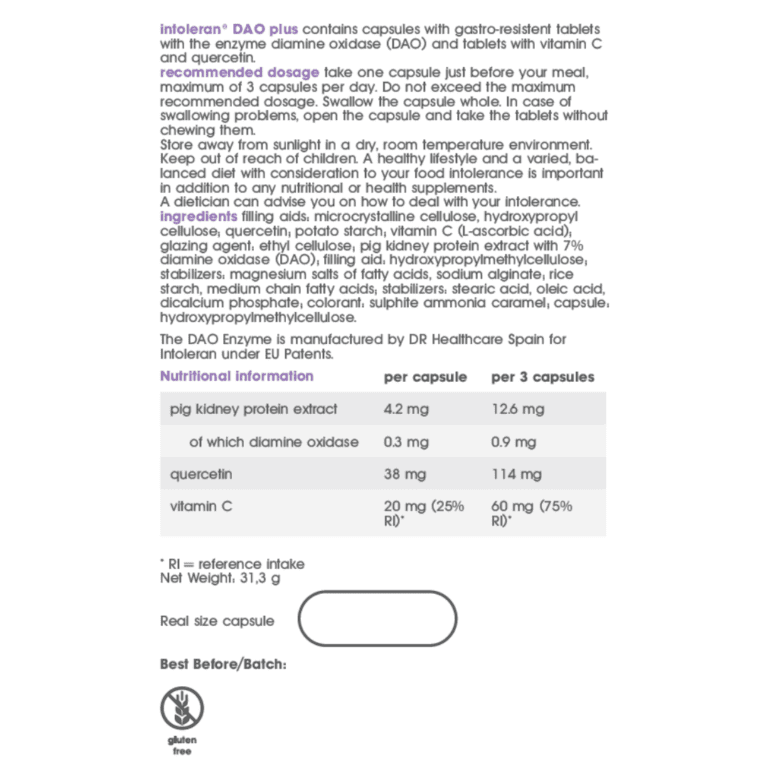 DAO plus - 50 capsules | Contains Diamine Oxidase | Intoleran