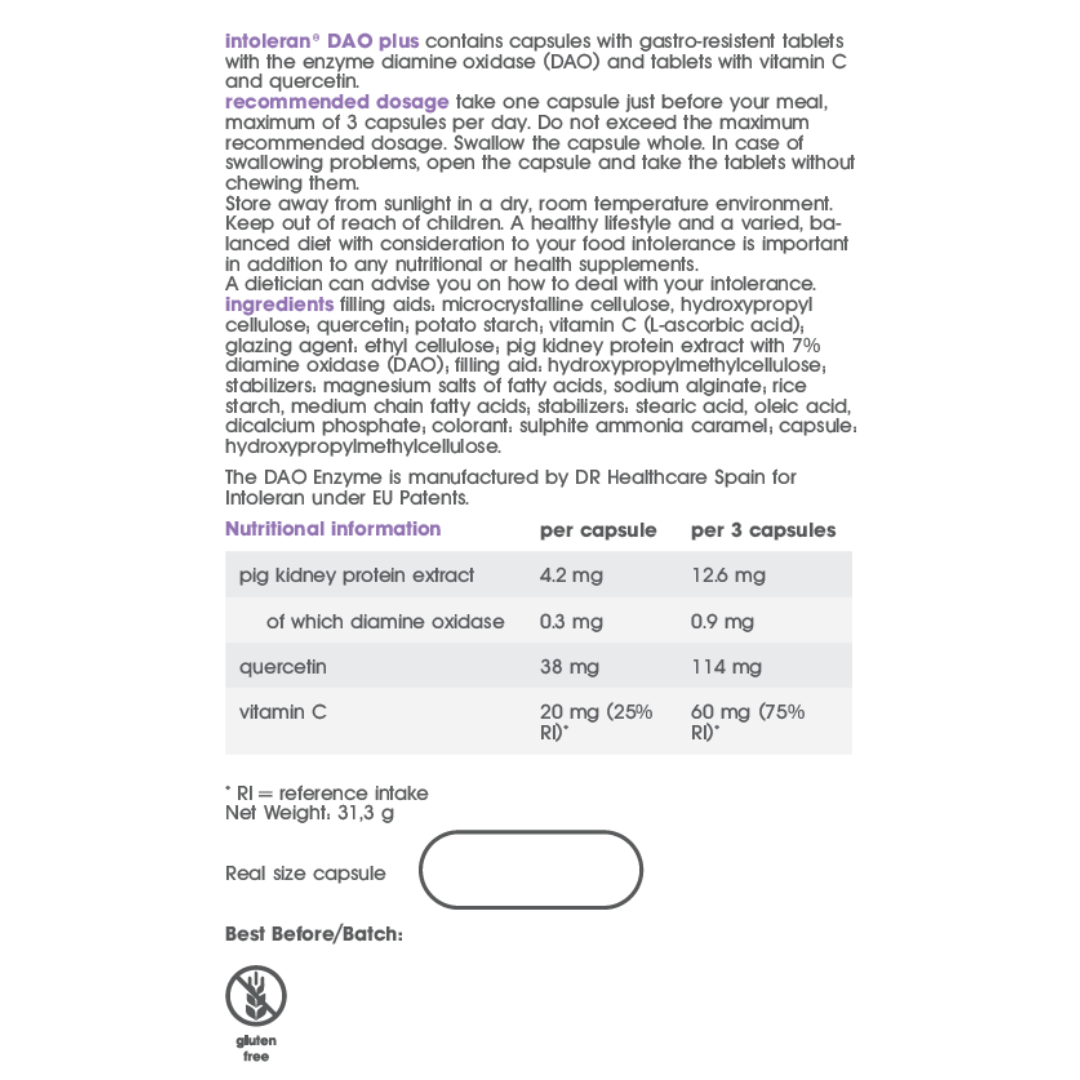 DAO plus - 50 capsules | Contains Diamine Oxidase | Intoleran