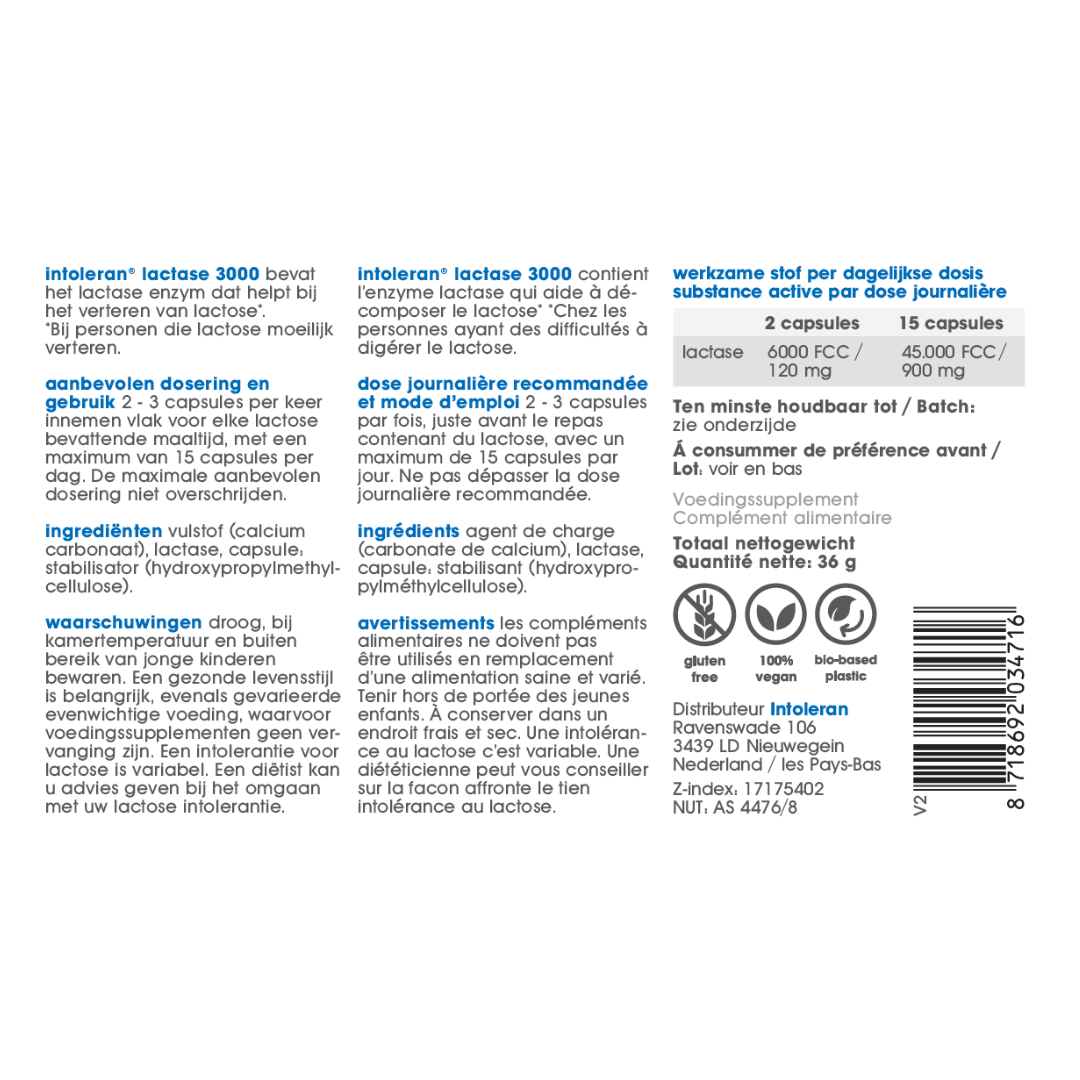 Lactase 3000 - 150 capsules | Lactase enzym, 3000 FCC | Intoleran