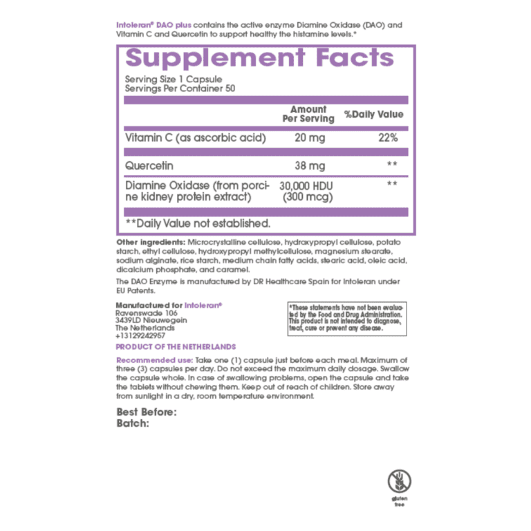 DAO plus - 50 capsules | Contains Diamine Oxidase | Intoleran