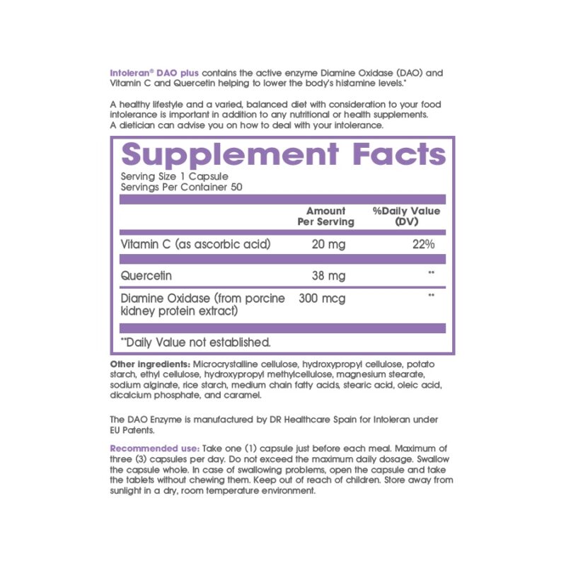 DAO plus - 50 capsules | Contains Diamine Oxidase | Intoleran