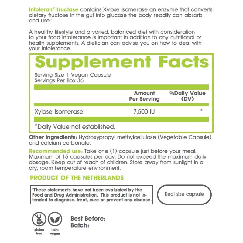 Fructase | Contains the Xylose Isomerase enzyme | Intoleran